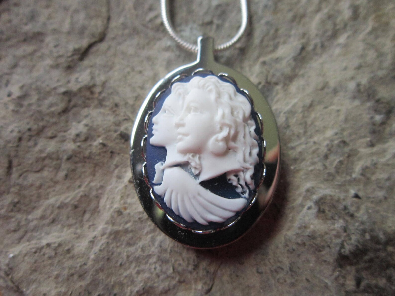 Choose Black or Blue - Guardian Angels, Sisters Cameo Stainless Steel ...