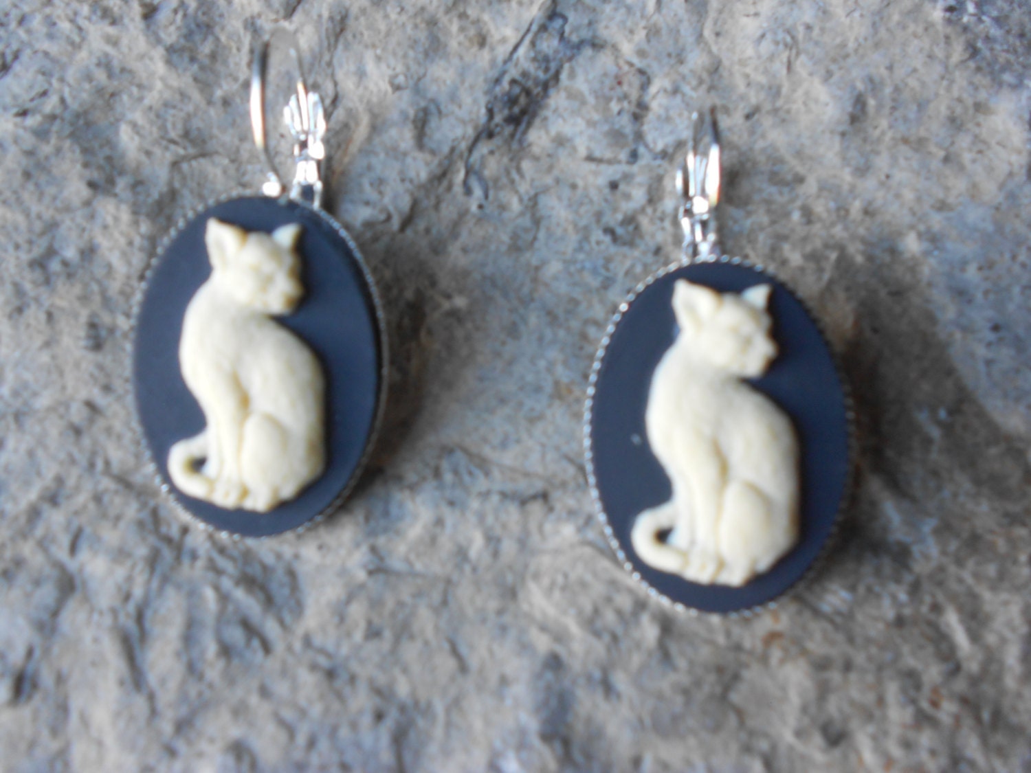 Kitty Cat Locket and French Lever Back Earrings Set - Gift Set - .925 ...