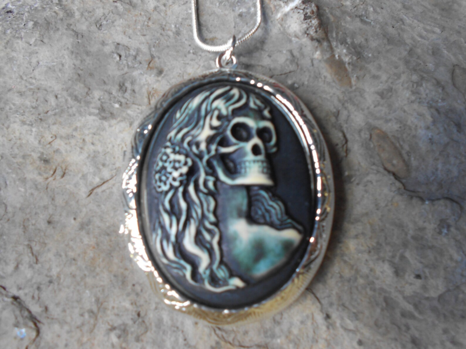 Choose Bronze or Silver - CAMEO LOCKET-- Skeleton Lady - Zombie - Sugar ...