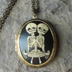 Bronze Hand Painted Cameo Locket!!! Skeleton Twins on Black ...