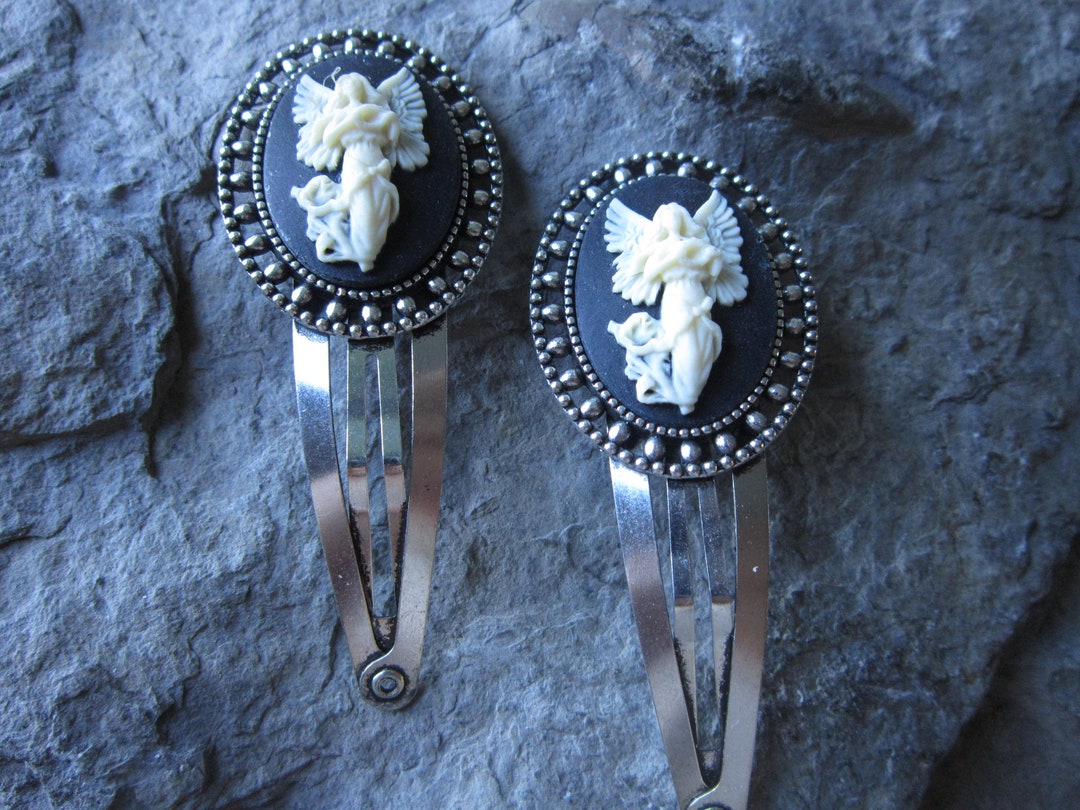 Choose Silver or Bronze - Pair of Guardian Angel Hair Clips - Religious ...