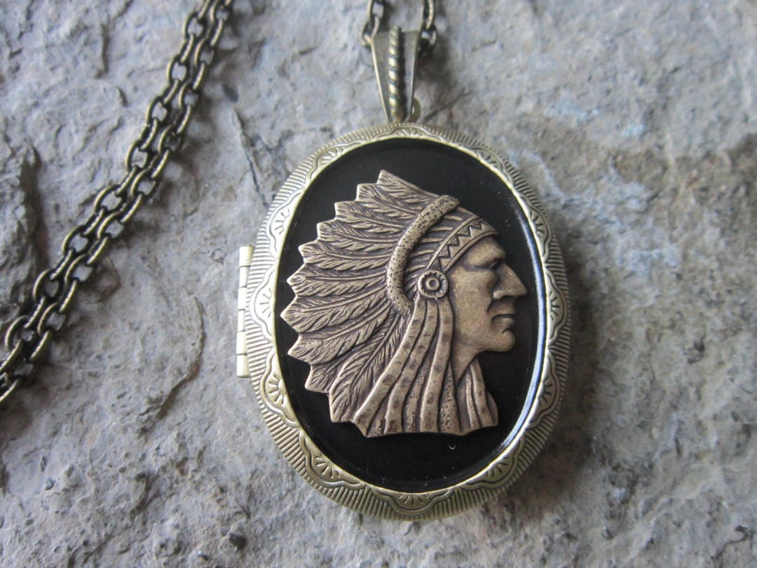 Stunning Native American Indian Bronze Pendant Locket - 2" Long ...