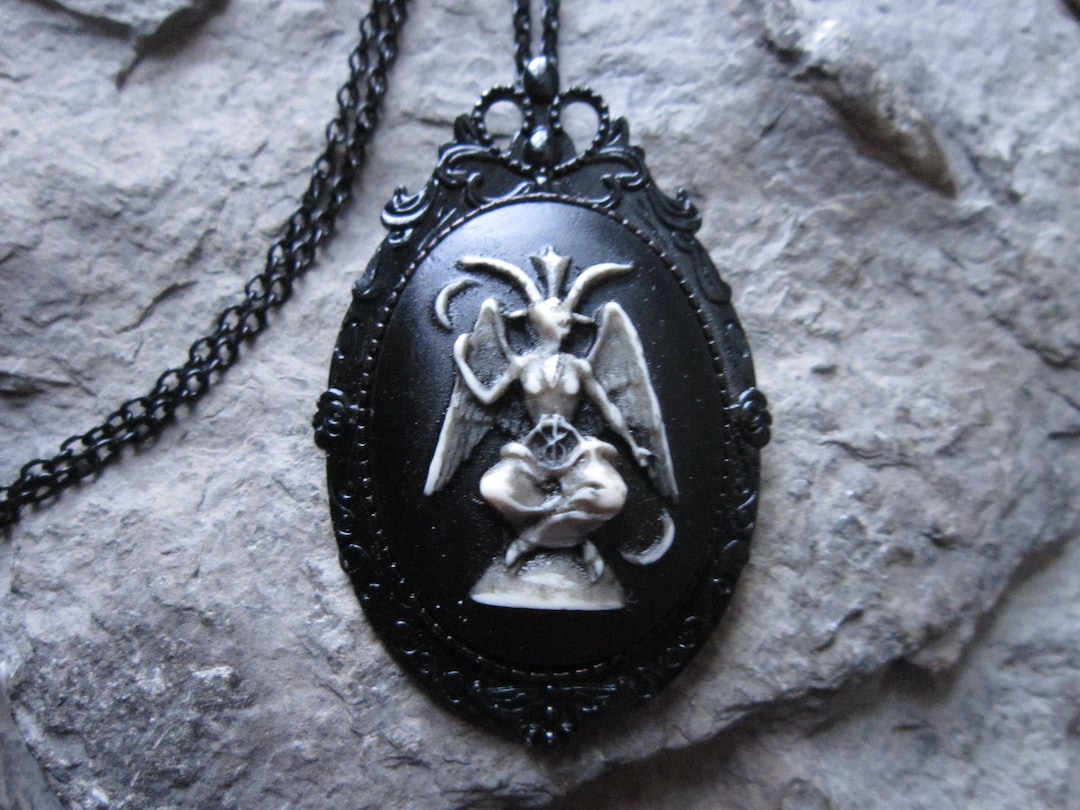 2 in 1 - Baphomet (hand Painted) Cameo Black Brooch/pin/necklace ...