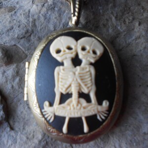 Bronze Cameo Locket!!! Skeleton Twins on Black!! - Conjoined Skeleton ...
