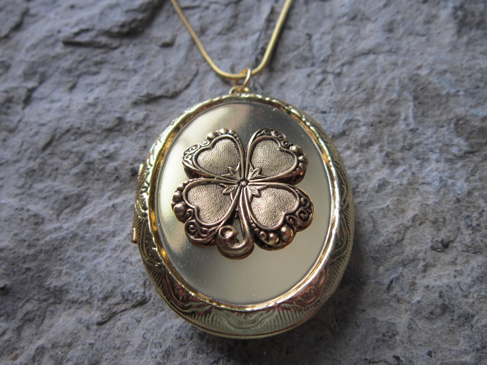 Irish Shamrock Gold Plated Locket - Ireland, Clover, St. Patrick's Day ...