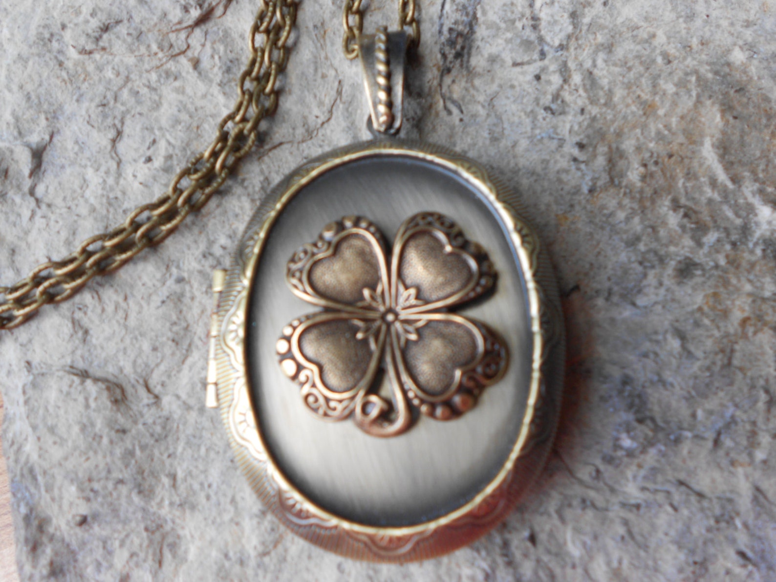 Irish Shamrock - Four Leaf Clover Bronze Lockets- 2" Long - Antique ...