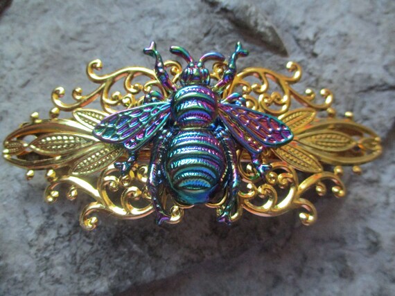 Choose Gold or Silver Iridescent Rainbow Bee Filigree - Etsy