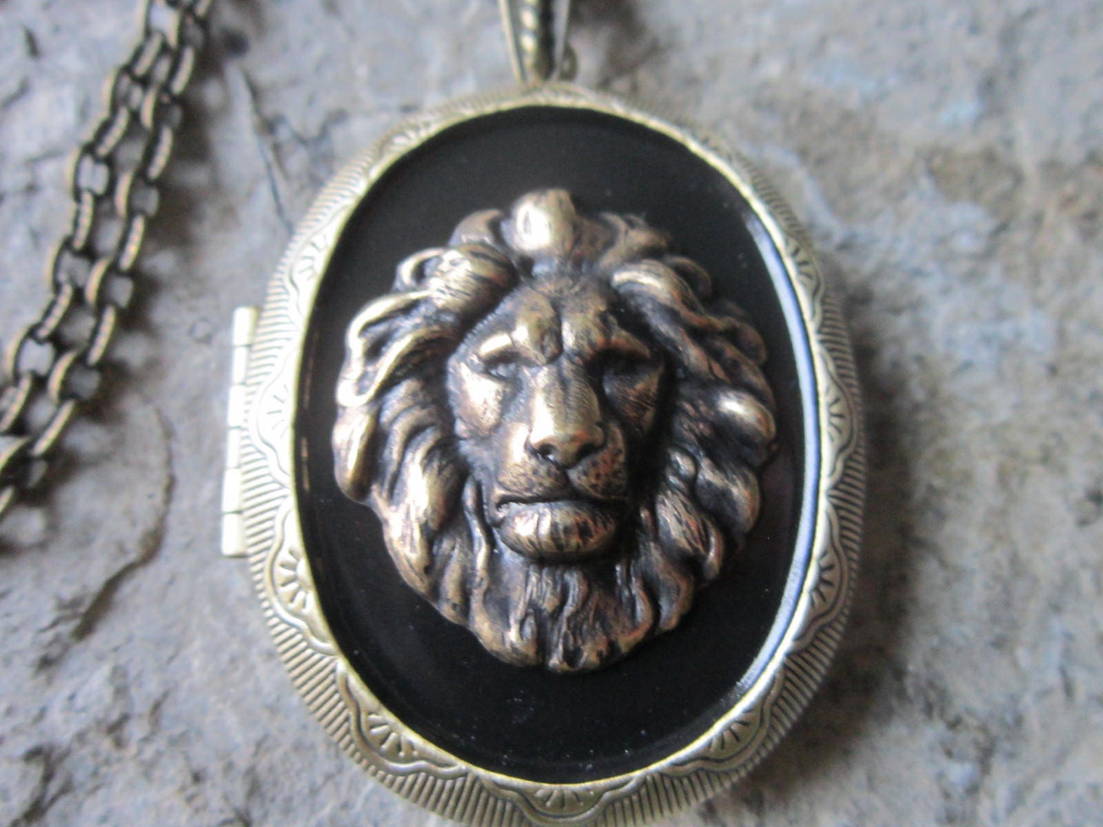 Lion Bronze Pendant Locket on a Black Background Bronze Locket - Etsy UK