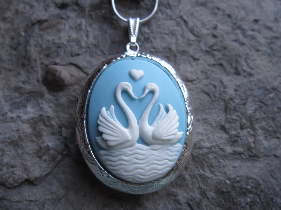 Choose Purple or Blue Swans Forming a Heart Pendant Locket - Etsy