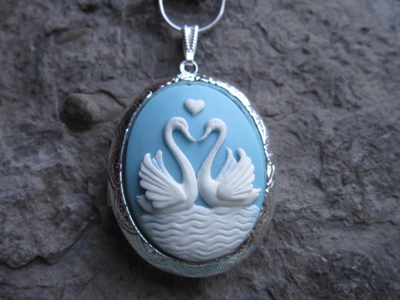 Choose Purple or Blue Swans Forming a Heart Pendant Locket - Etsy
