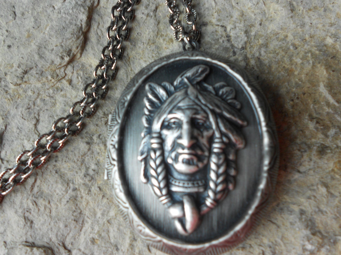 Native American Indian Chief Antiqued Silver Plated Locket | Etsy