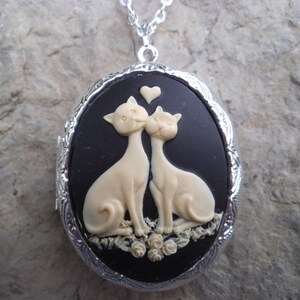 Locket--stunning Cat Pendant Locket - Cats in Love, Heart, Love-- 2 ...