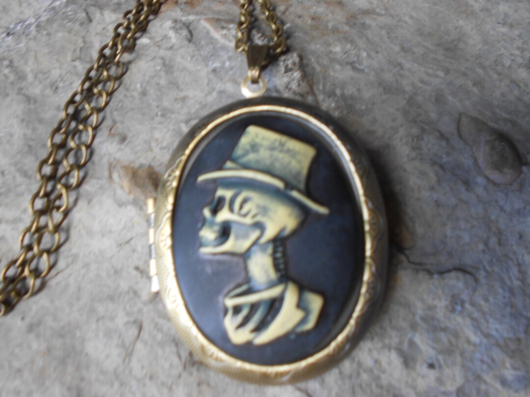 Choose Bronze or Silver - CAMEO LOCKET-- Skeleton With a Hat - Zombie ...
