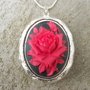 Cameo Locket!!! Red Rose on Black!!! High Quality!!! Weddings, Photos ...