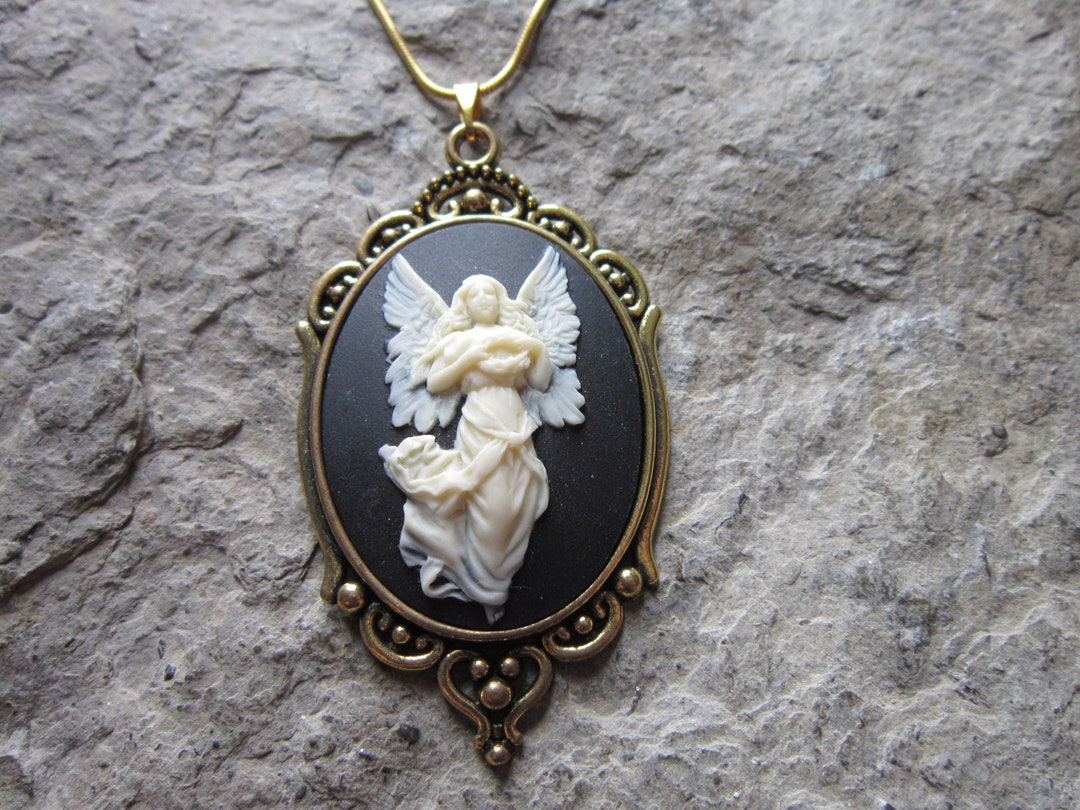 Flying Guardian Angel Cameo Gold Plated Pendant Necklace - Unique ...