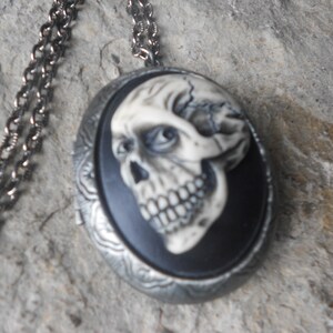 Choose Antiqued Silver or Bronze - Skull Cameo Locket- Hand Painted - 2 ...