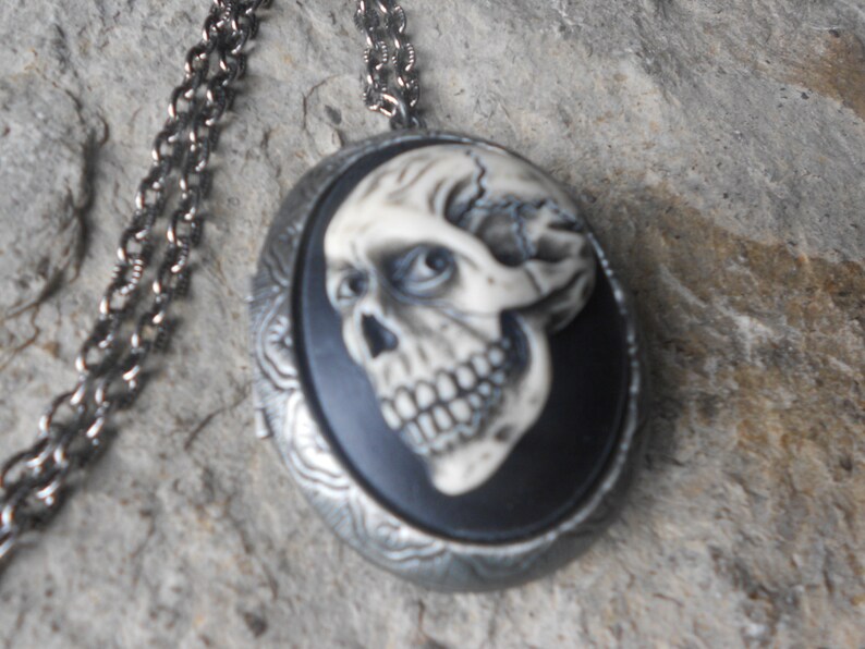 Choose Antiqued Silver or Bronze - Skull Cameo Locket- Hand Painted - 2 ...