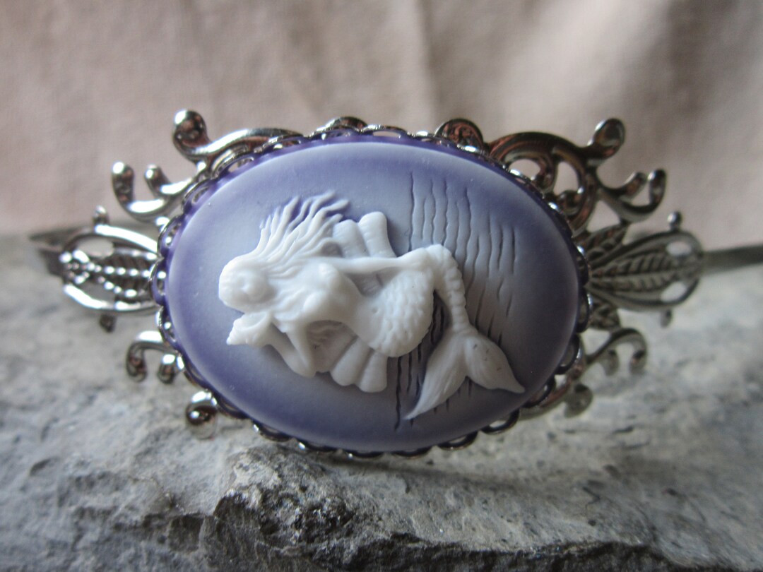 Choose Purple, Blue, or Green - Mermaid & Shell Cameo and Filigree ...