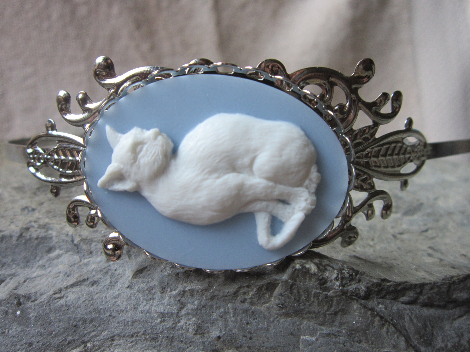 Choose Cream White or Black Cat Cameo and Filigree Silver or - Etsy