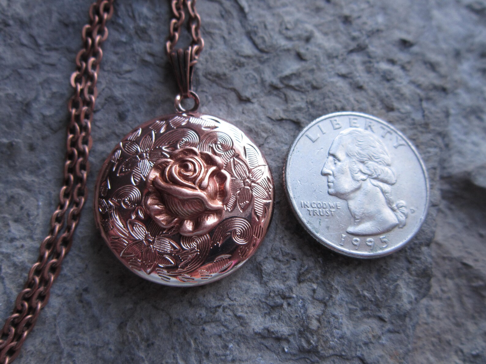 Rose Gold Plated Round Locket With a Rose High Quality - Etsy