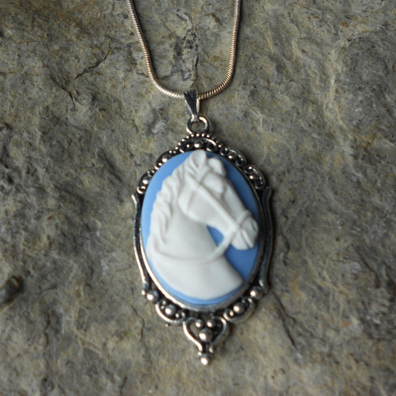 Blue Cameo Horse Pendant - Etsy