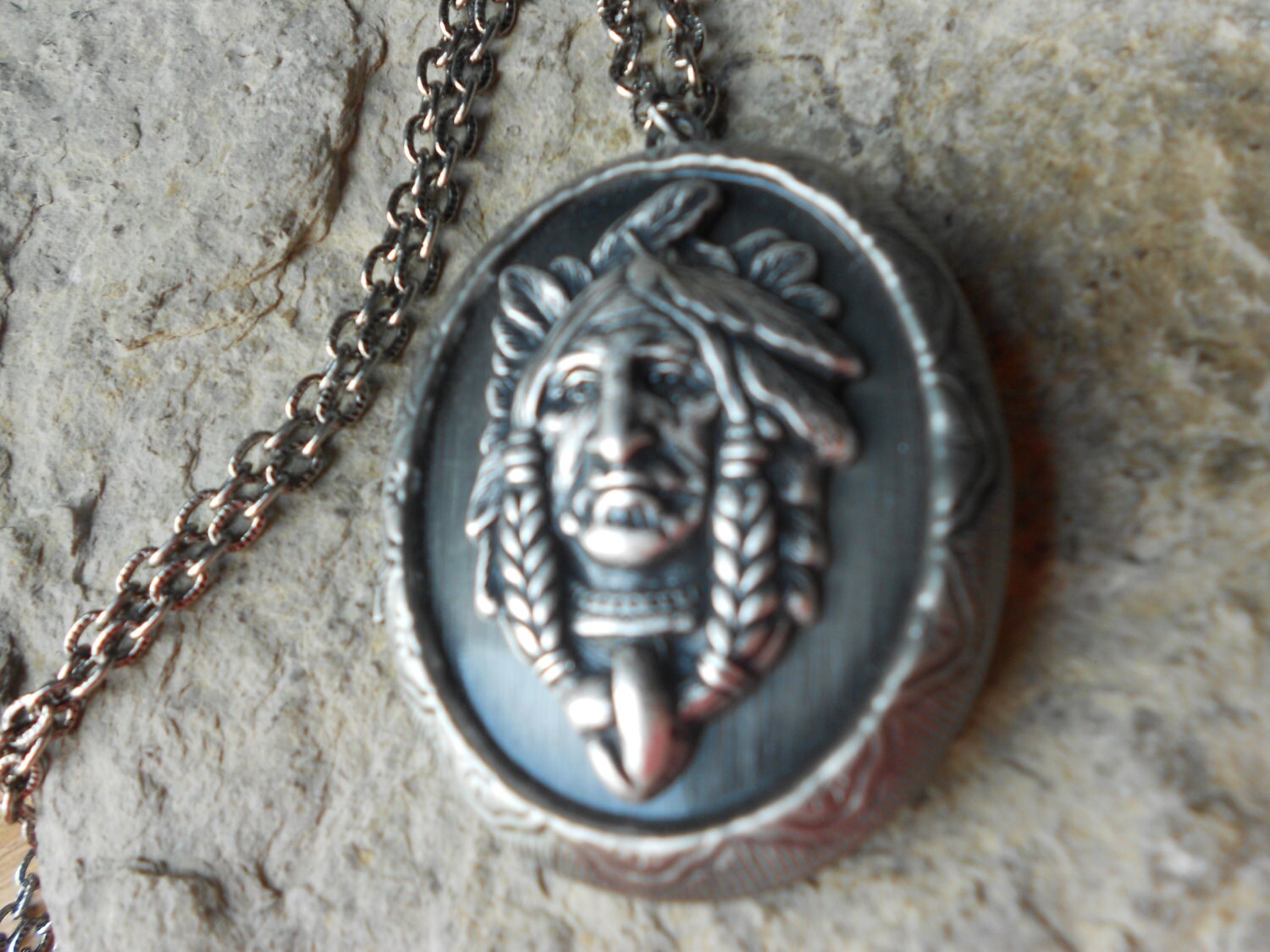 Native American Indian Chief Antiqued Silver Plated Locket - Etsy