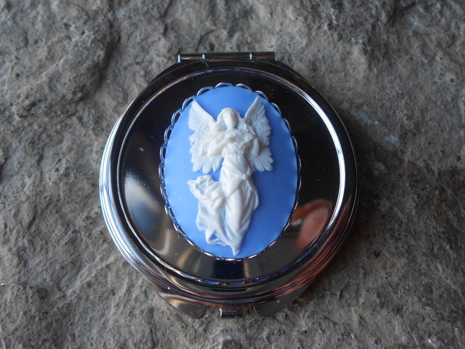 Choose Blue or Black - Guardian Angel Cameo Compact Mirror - Makeup ...