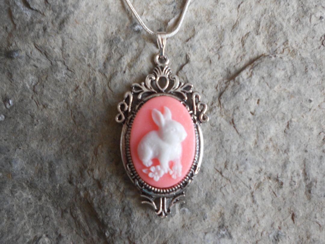 Stunning White Bunny Rabbit (on a Pink Background) Cameo Pendant ...