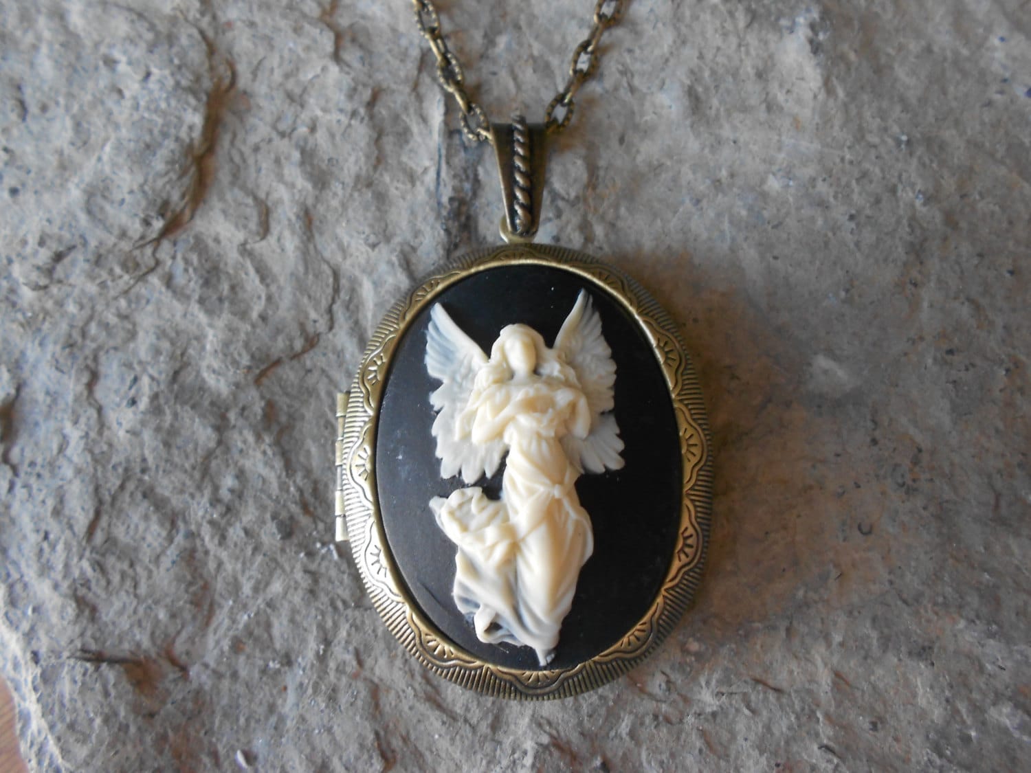 LOCKETGuardian Angel Cameo Butterfly Wings Religious | Etsy