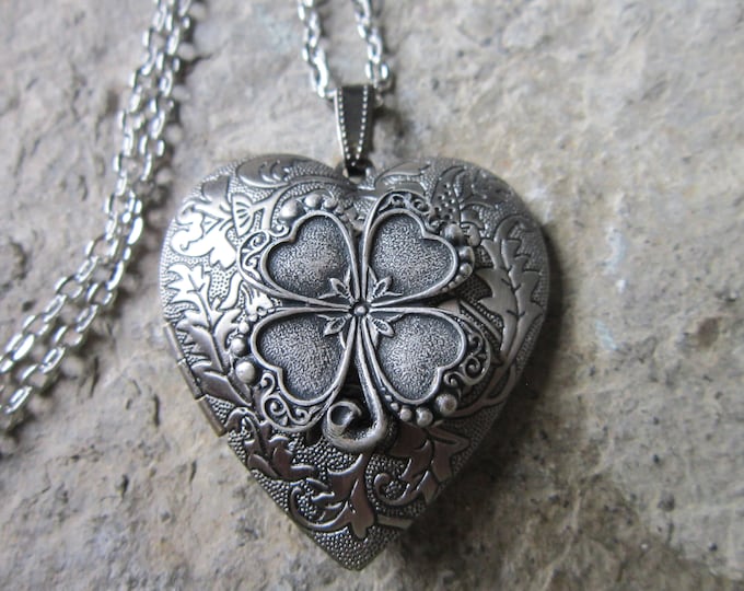 Shamrock Locket, Large Clover Locket, Irish Locket, Four Leaf Clover ...