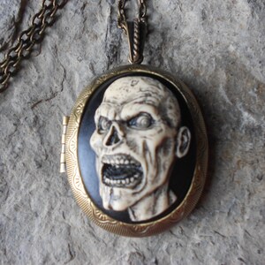 Choose Bronze or Silver Hand Painted Zombie Cameo Locket Halloween ...