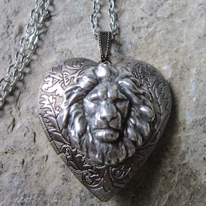 Lion Dark Silver Plated Heart Locket - High Quality - Lion's Head ...