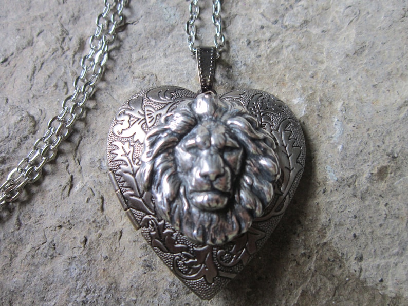 Lion Dark Silver Plated Heart Locket High Quality - Etsy