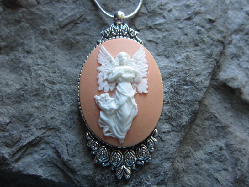 Choose Cameo Background Color Stunning Guardian Angel Cameo | Etsy