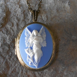 Choose Silver or Bronze - Guardian Angel Cameo Locket - Religious ...