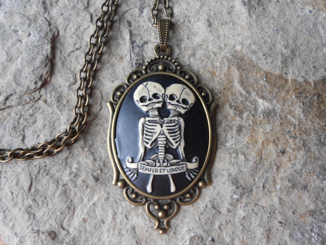 Hand Painted Siamese Skeleton Twins Cameo Necklace- Conjoined Skeleton ...