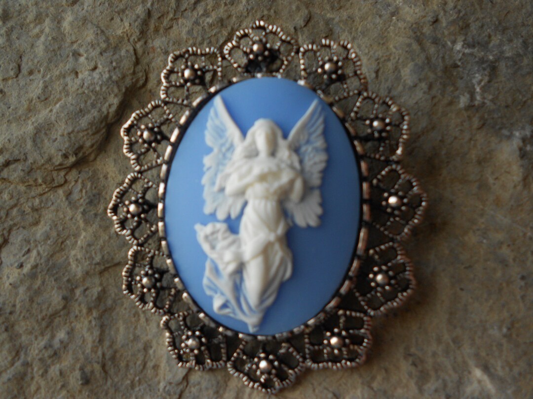 2 in 1 - Guardian Angel With Wings Cameo Brooch/pin/pendant Beautiful ...