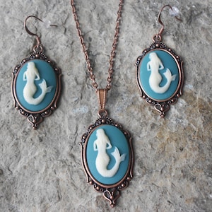 Stunning 2 Piece Copper Set- Mermaid Cameo Necklace and Earrings ...
