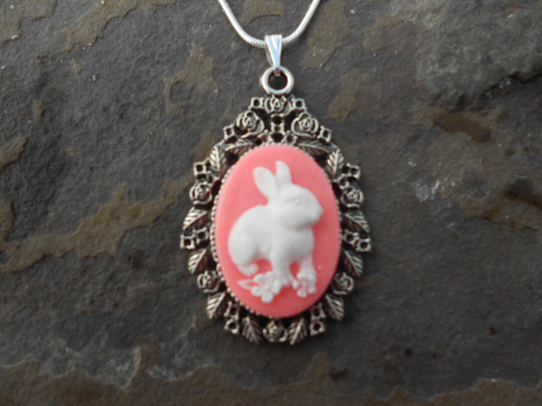 Stunning White Bunny Rabbit (on a Pink Background) Cameo Pendant ...