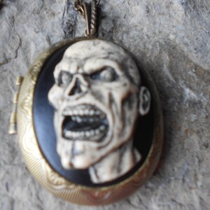 Choose Bronze or Silver Hand Painted Zombie Cameo Locket Halloween ...