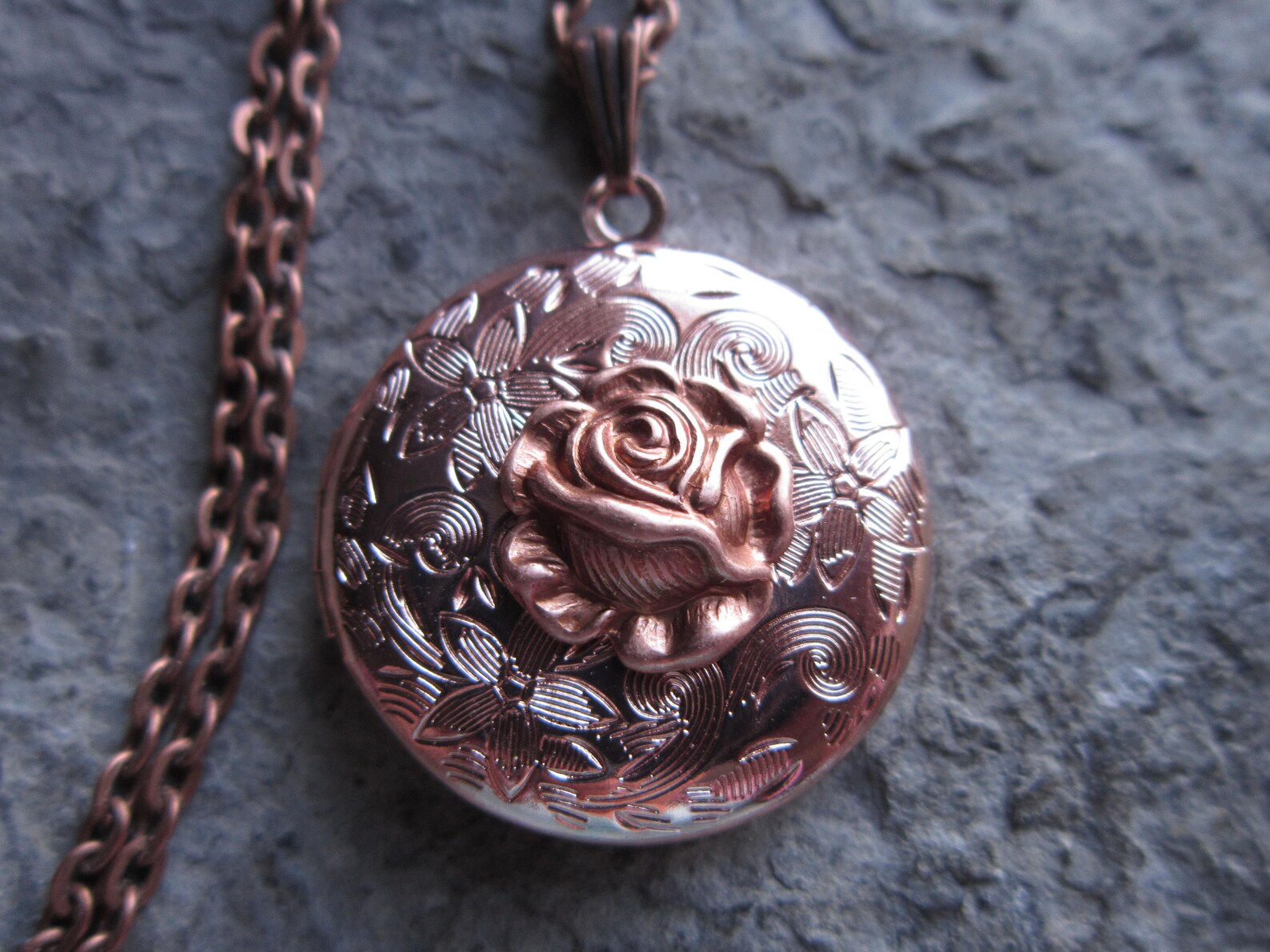 Rose Gold Plated Round Locket With a Rose High Quality - Etsy
