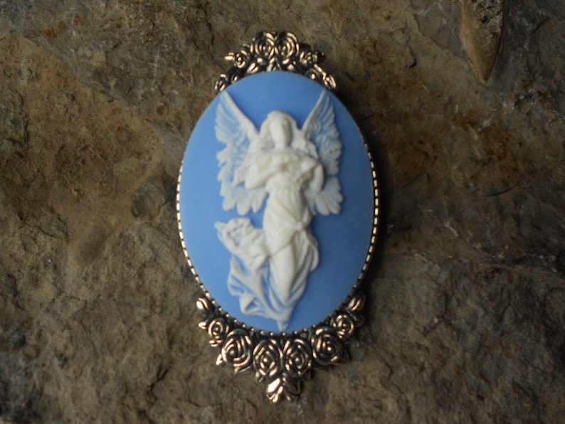 Brooch - Guardian Angel With Wings Cameo Brooch / Pin, Beautiful Rose ...