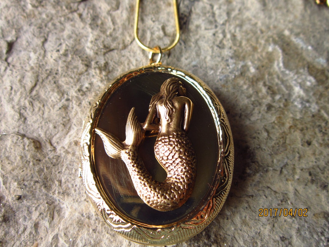 Mermaid Gold Plated Locket - Quality - Photos, Keepsakes, Vacation ...