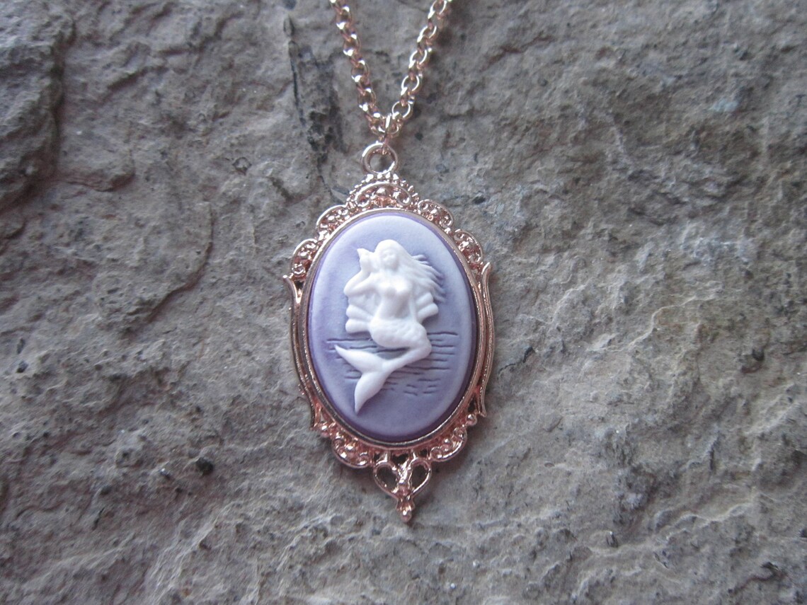 Choose Purple Blue or Pink Mermaid Cameo Gold Tone Copper - Etsy