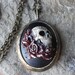 CAMEO LOCKET-- Skull and Roses - Dark Red / Maroon - Hand Painted - 2 ...