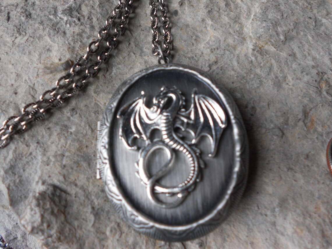 Dragon Antiqued Silver Plated Locket High Quality | Etsy