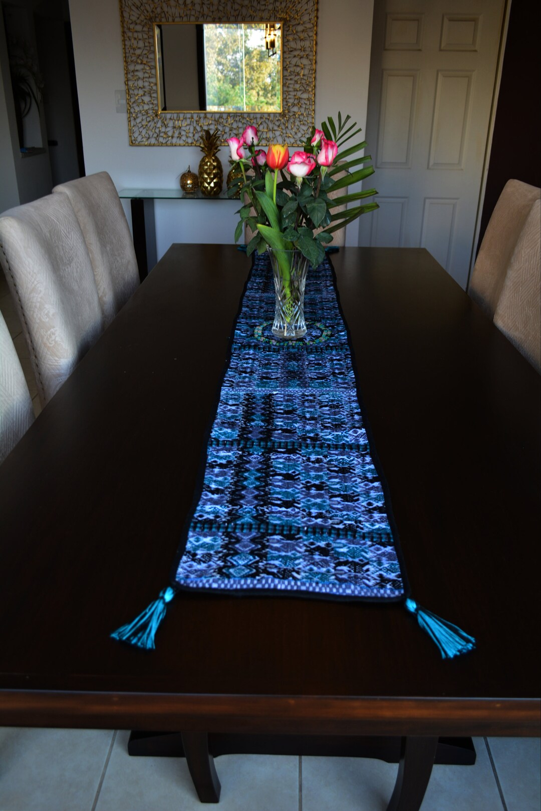 Embroidered Huipil Table Runner: Handwoven Guatemalan Cotton-silk - Etsy