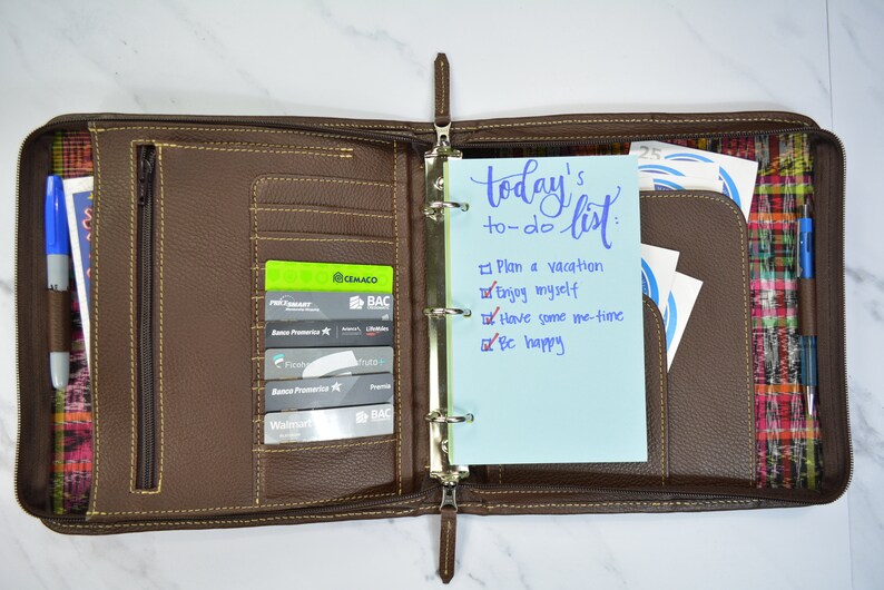 Zipper Binder for Planners, Genuine Leather Binder With Retractable ...