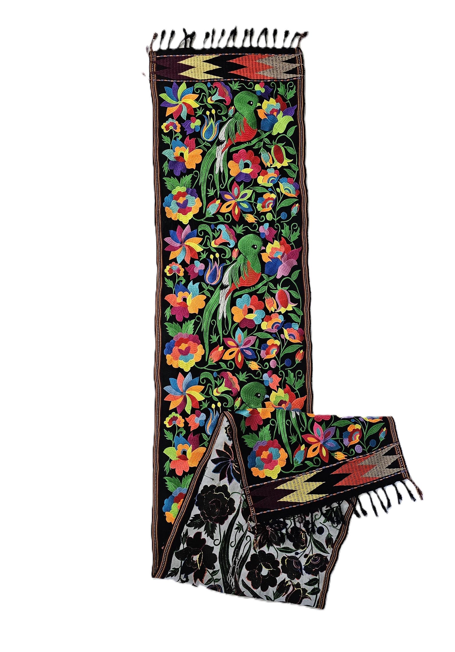 El Quetzal and Floral Table Runner Flowers Table Runner Embroidered ...