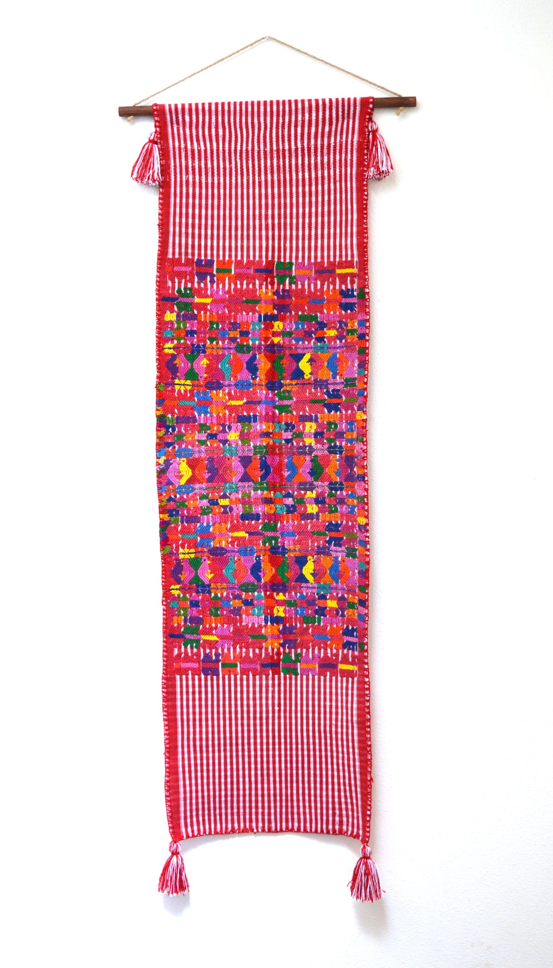 Hand Embroidered Guatemalan Table Runner: Huipil Bird & Floral Decor - Etsy